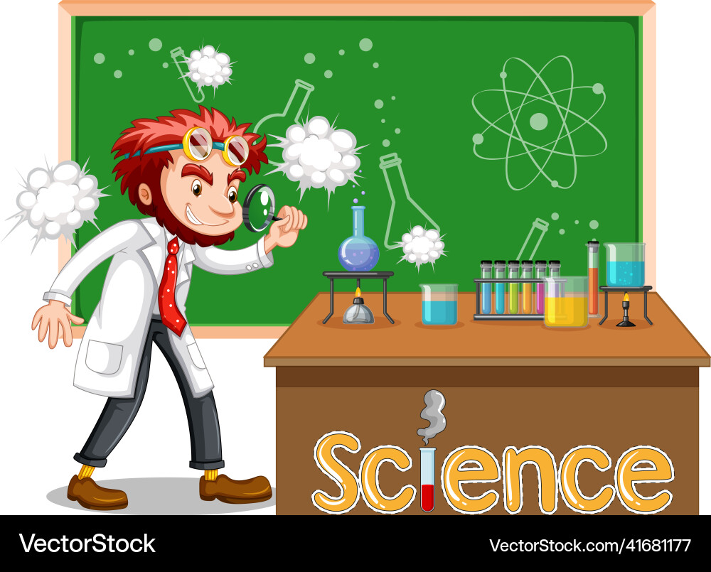 Scientist man cartoon character with laboratory Vector Image