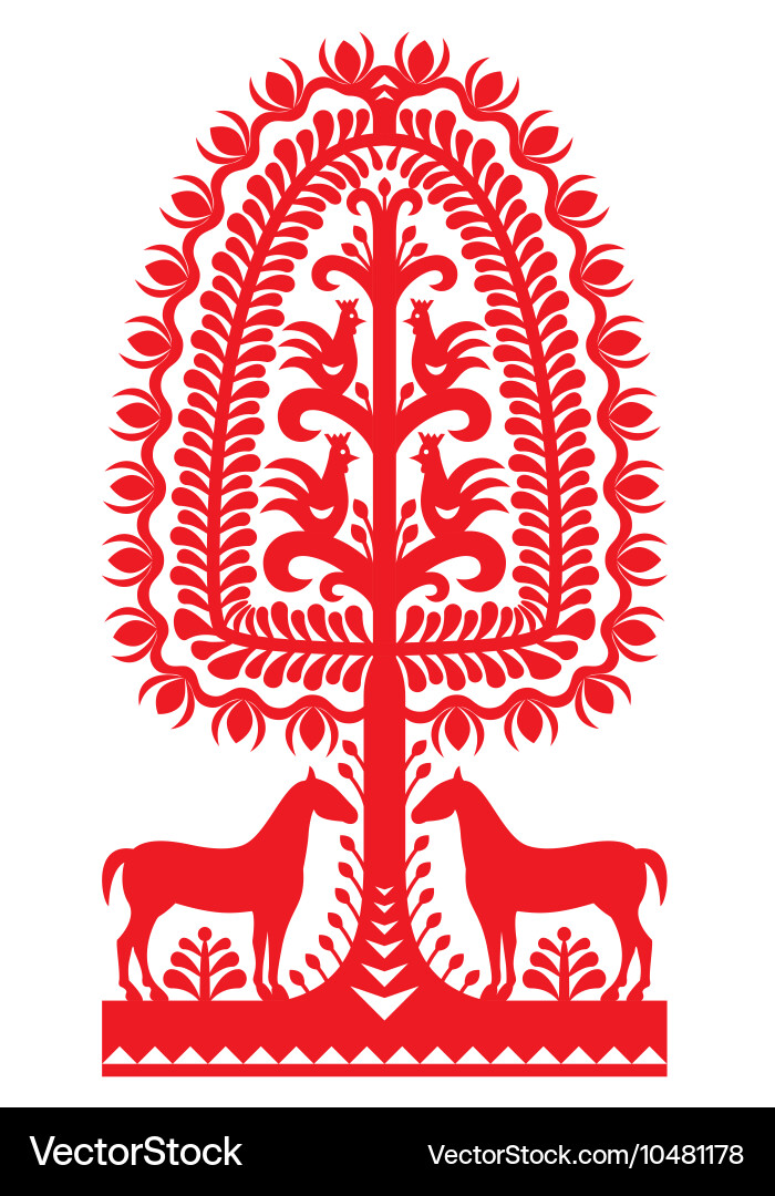Kurpie Wycinanki: Horse & Tree Pattern Vector Image