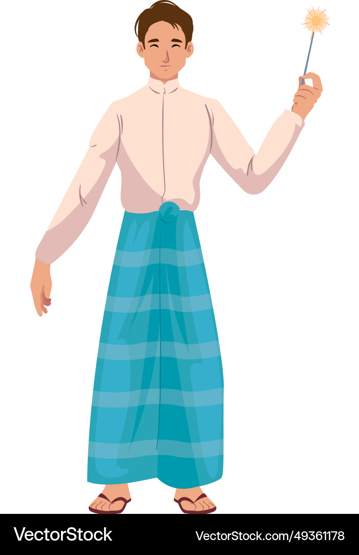 Myanmar man in blue longyi Royalty Free Vector Image