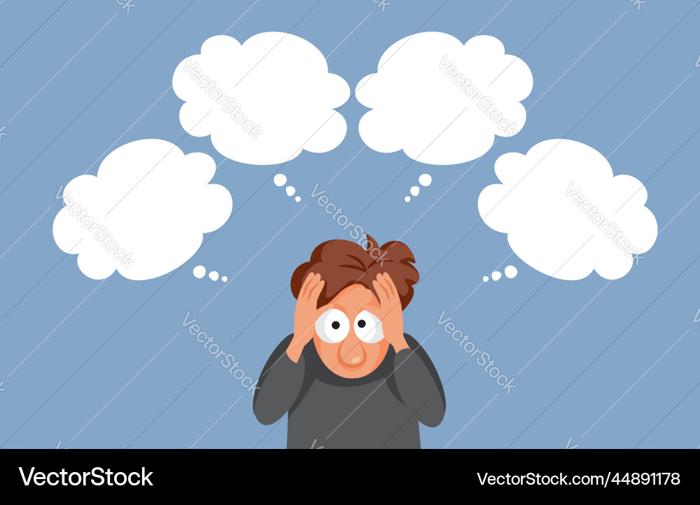 Overwhelmed man having many negative thoughts Vector Image