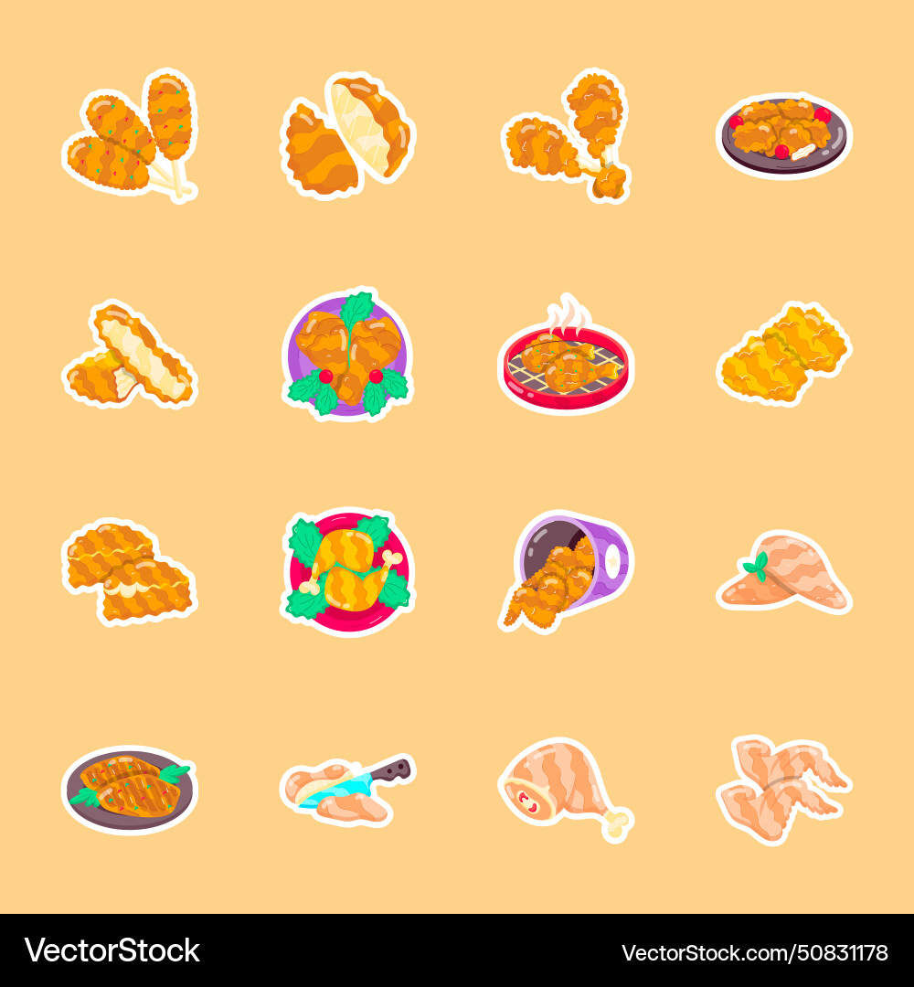 Pack of chicken cuisines flat stickers Royalty Free Vector