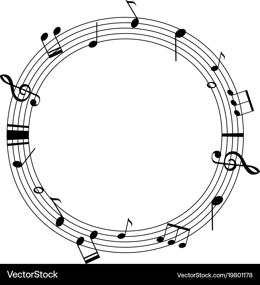 Round frame template with music notes on scales Vector Image
