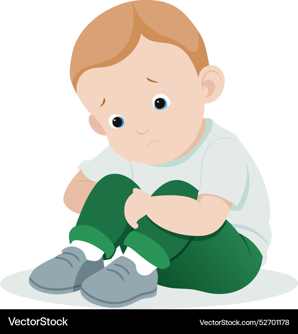 Sad child sitting alone feeling lonely Royalty Free Vector