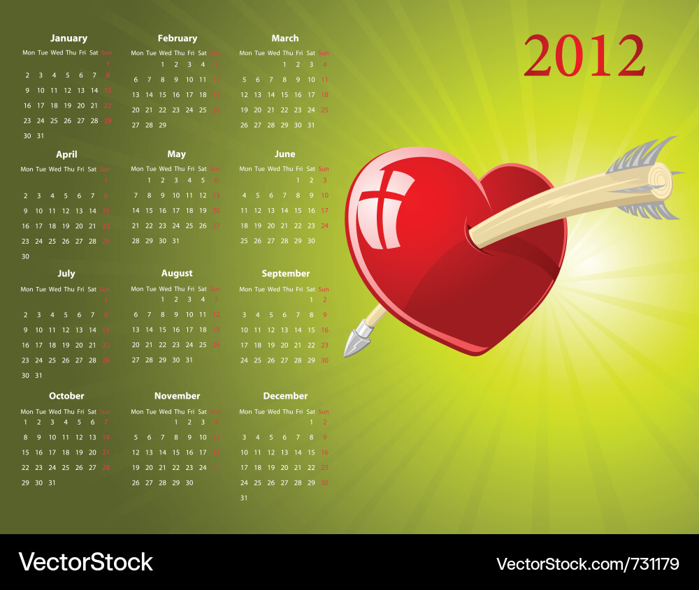 European calendar Royalty Free Vector Image - VectorStock