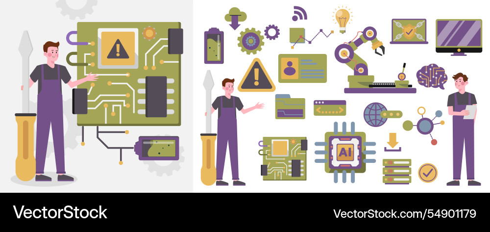 Hand drawn flat semiconductor collection Vector Image