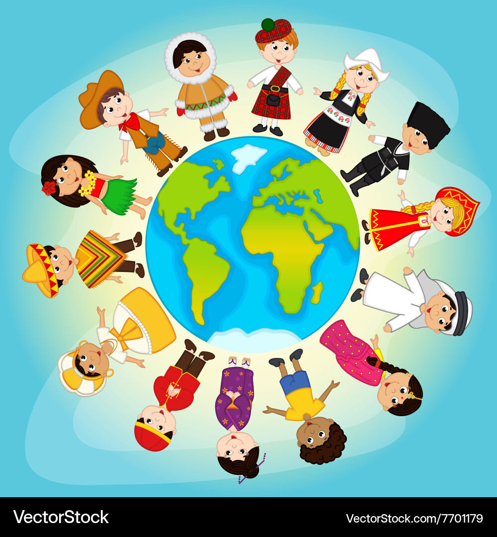 Multicultural people on planet earth Royalty Free Vector