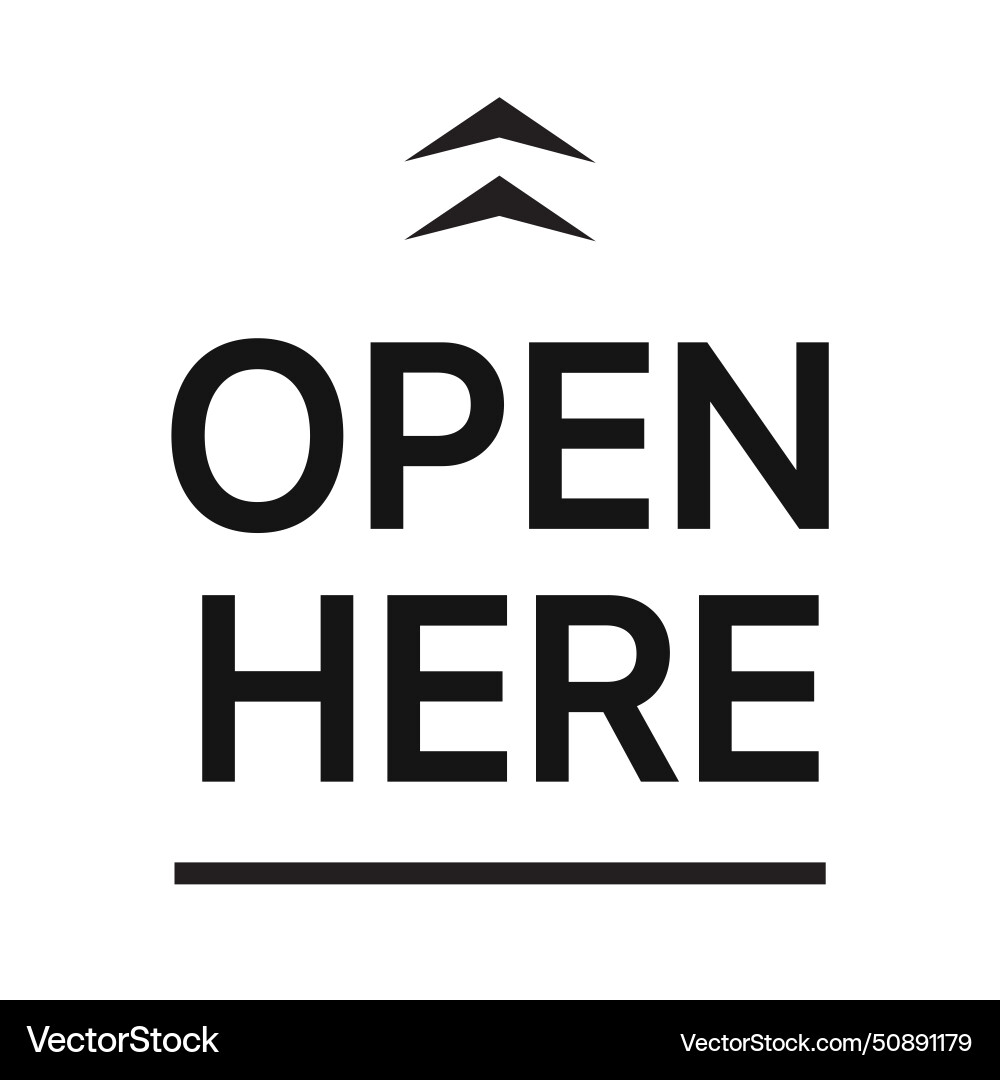 Open here directional sign black color Royalty Free Vector