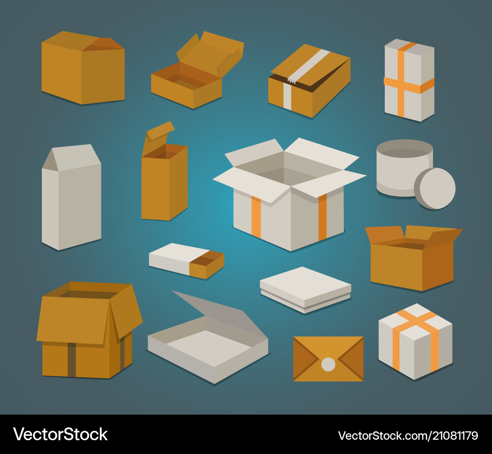 Set open and closed carton box delivery packaging Vector Image