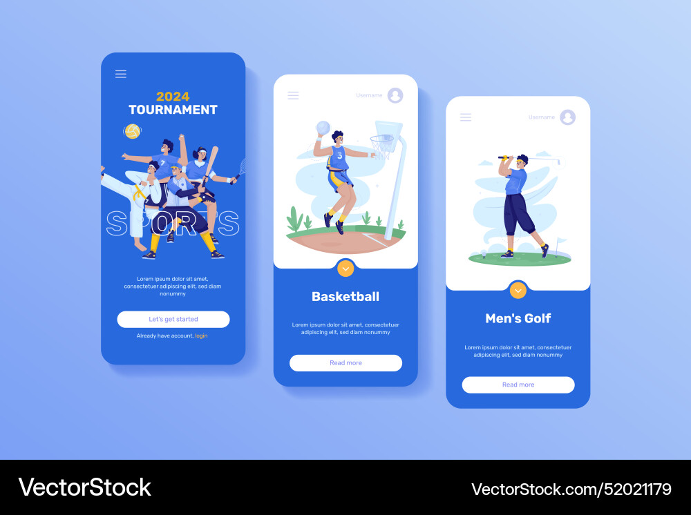 Sport tournament on onboarding screen template Vector Image
