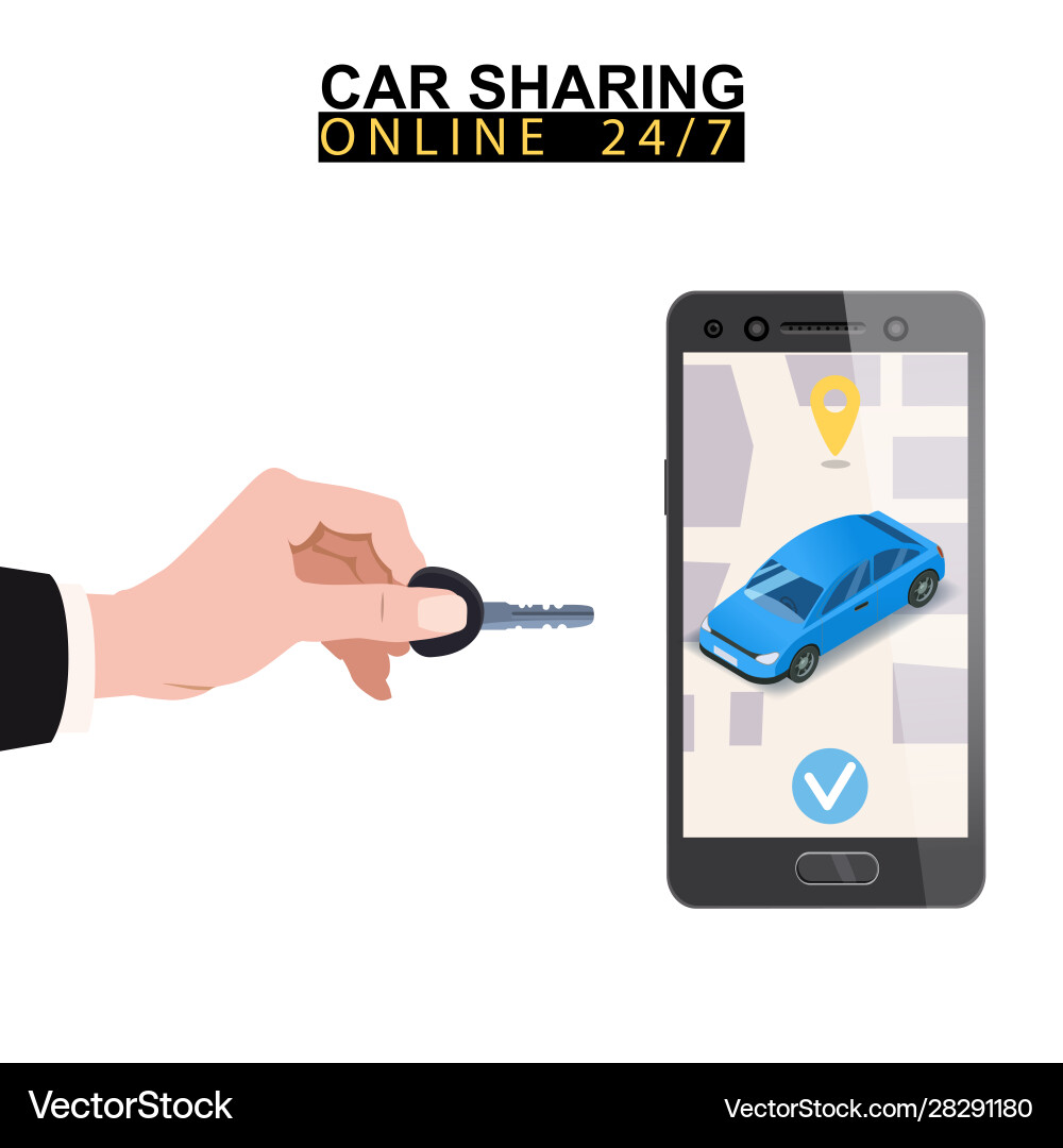 Car sharing isometric hand hold key smartphone Vector Image