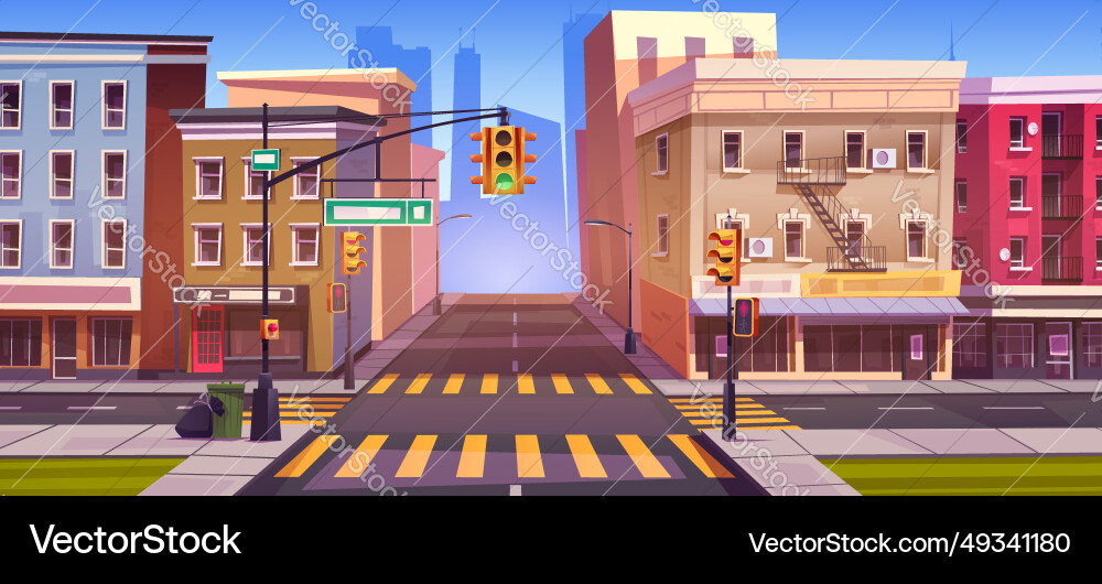 Cartoon city street intersection Royalty Free Vector Image