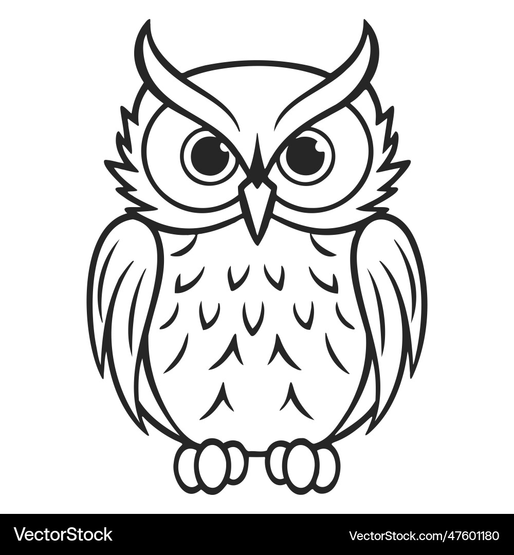 Cartoon Owl Outline - Editable Lines Royalty Free Vector