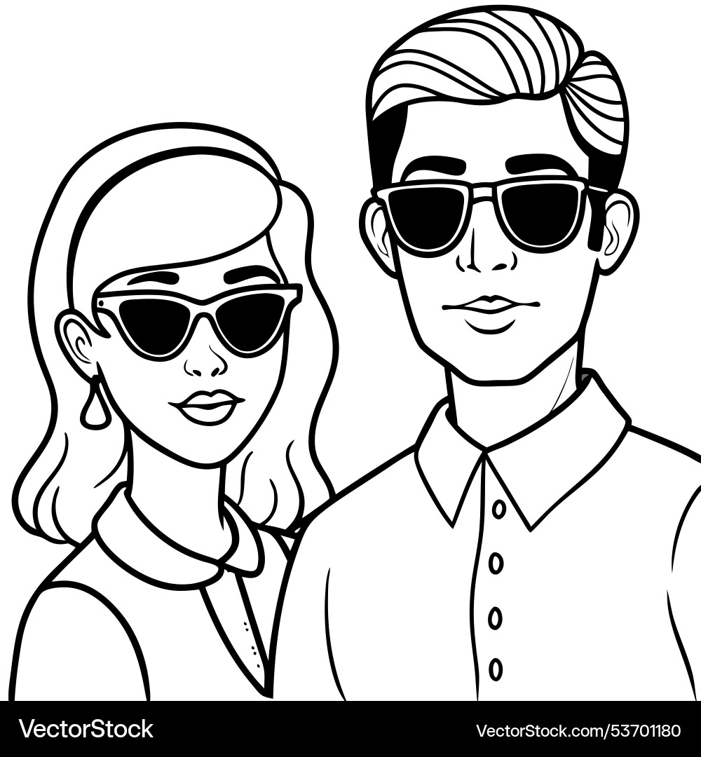 Cool 1960s retro mod couple with sunglasses Vector Image