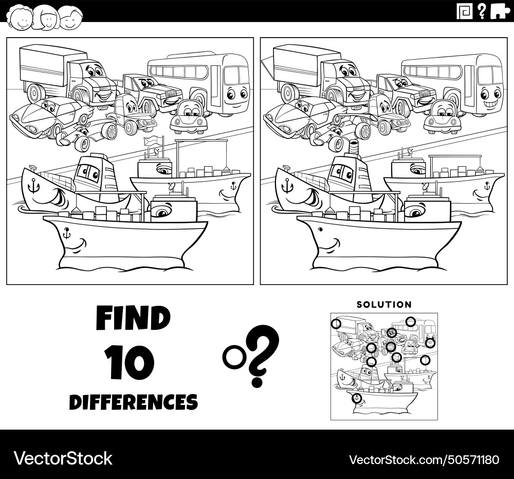 Differences activity with cartoon transportation Vector Image