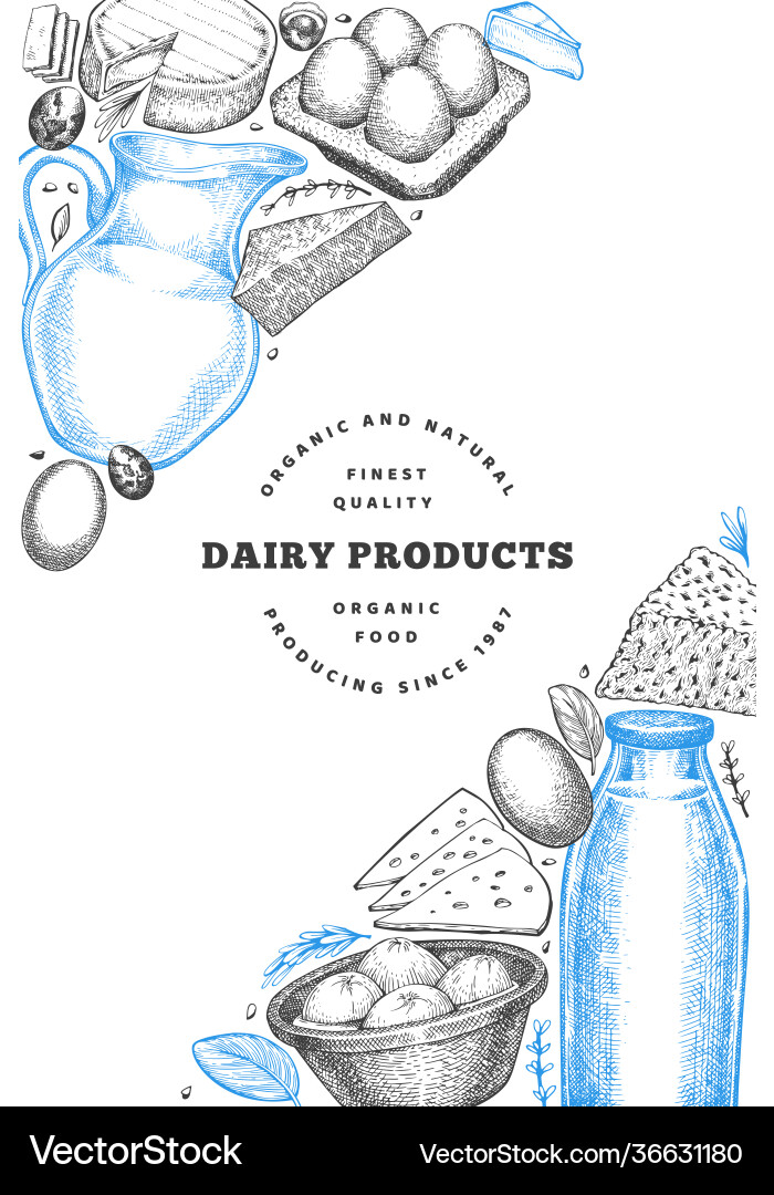 Farm food design template hand drawn dairy Vector Image