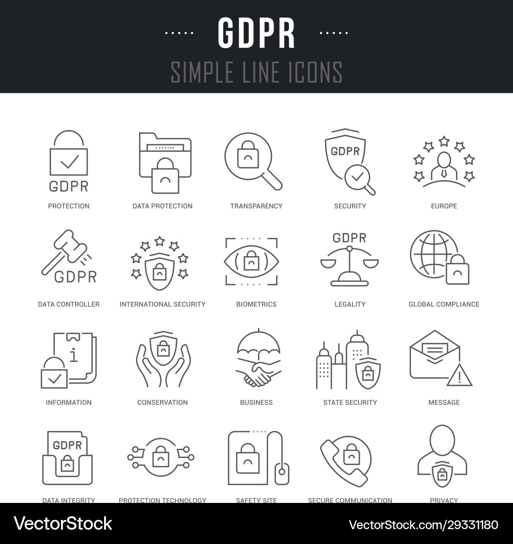 GDPR Line Icons - Privacy & Compliance Vector Image