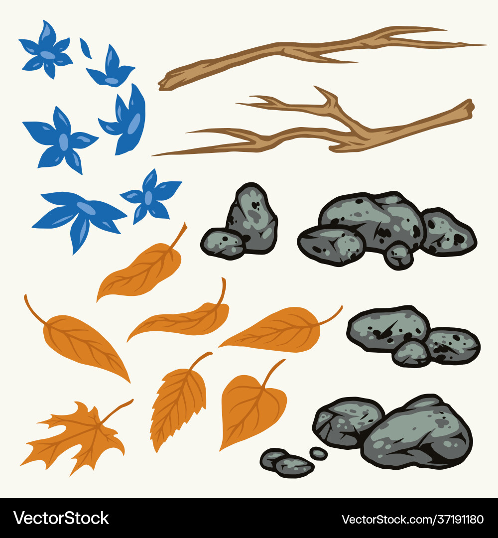 Nature Elements - Stone & Leaf Royalty Free Vector Image