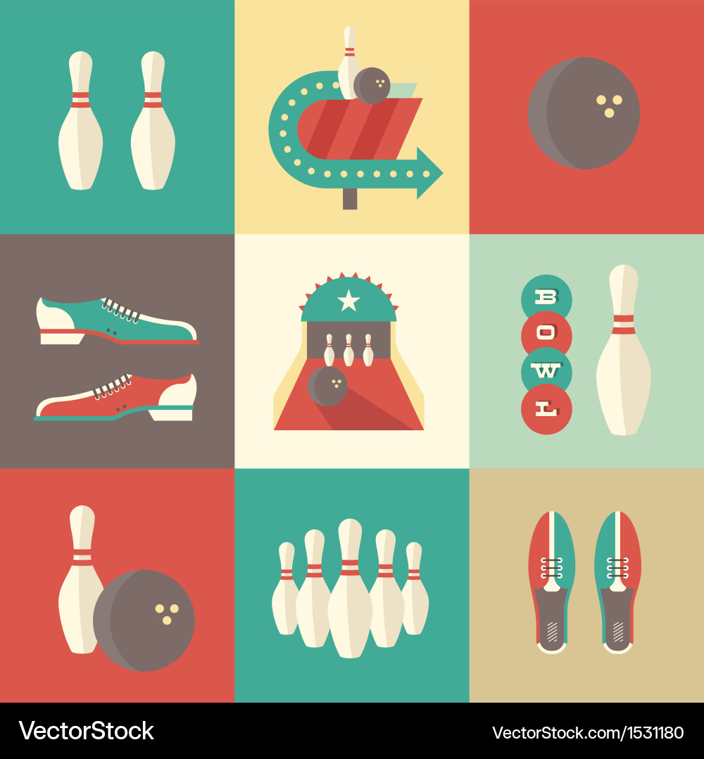 Retro Bowling Icons Set Royalty Free Vector Image