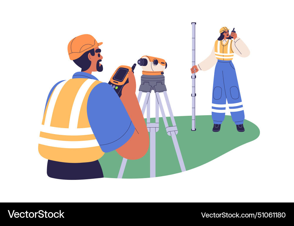 Surveyor engineers work with geodetic equipment Vector Image