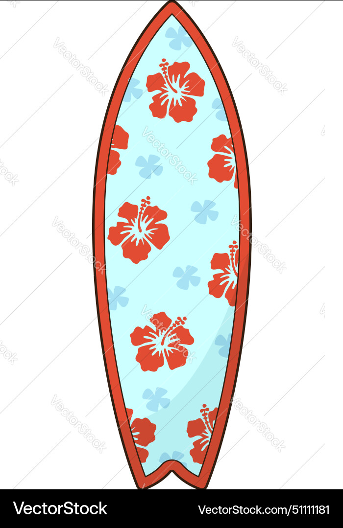 Blue hawaiian surfboard with flower designs Vector Image