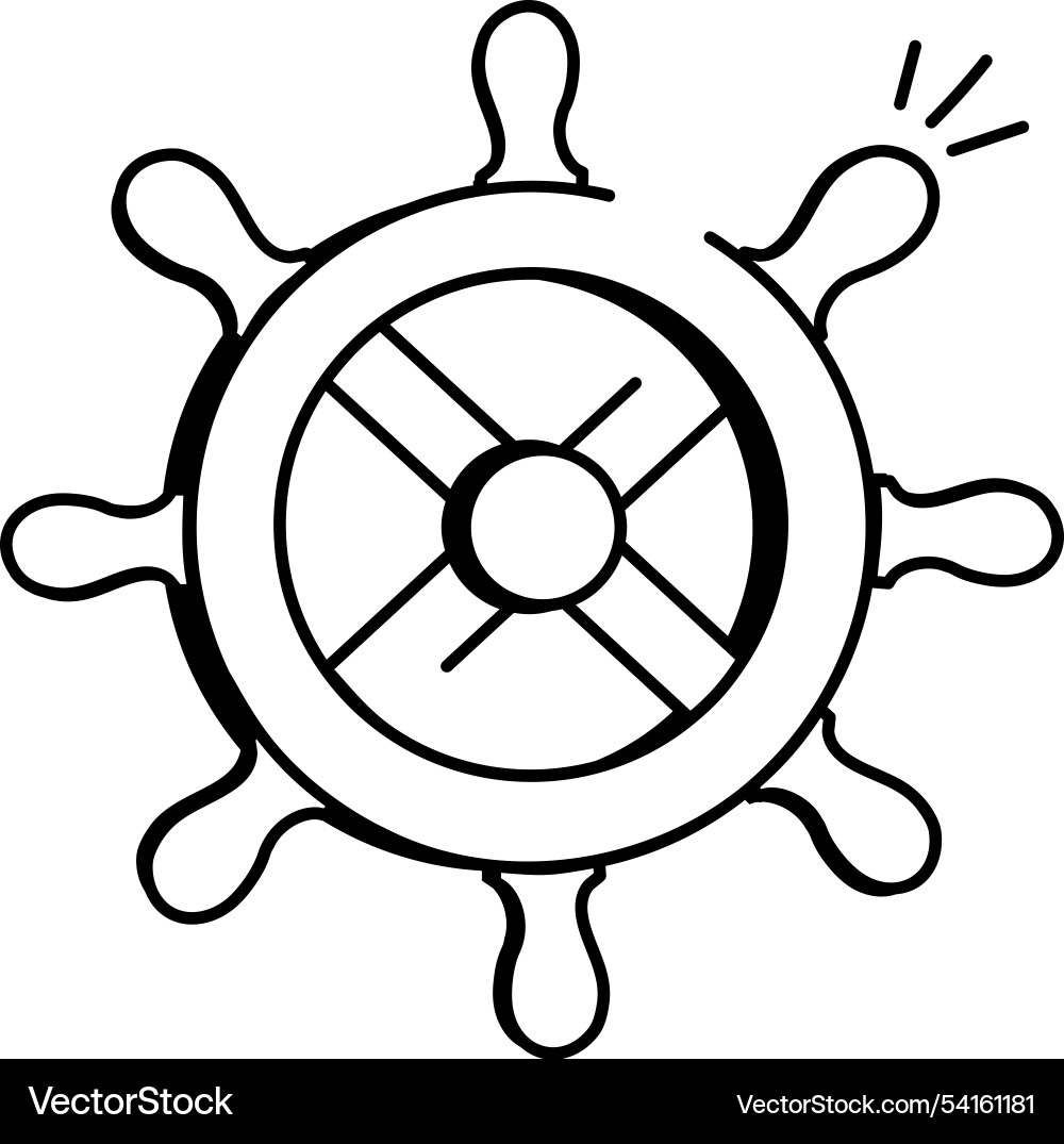 Boat wheel icon in hand drawn style Royalty Free Vector
