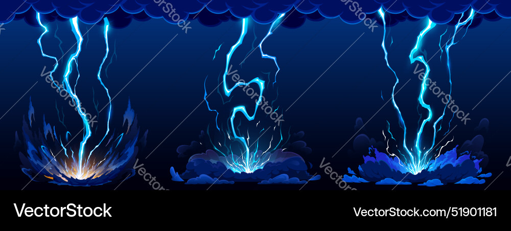 Cartoon blue lightning thunder strike flashes Vector Image