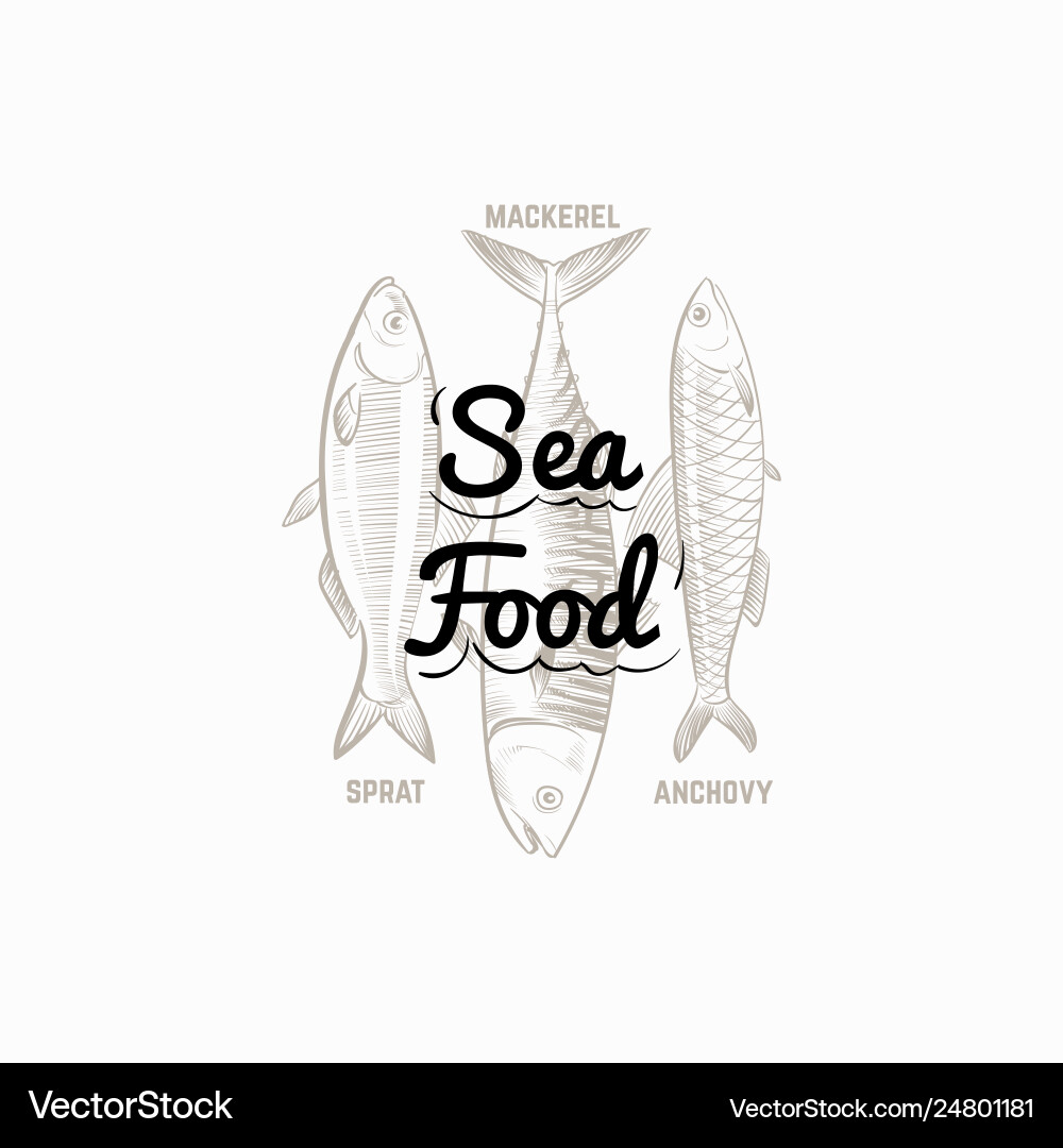 Fish products sign with hand drawn mackerel Vector Image