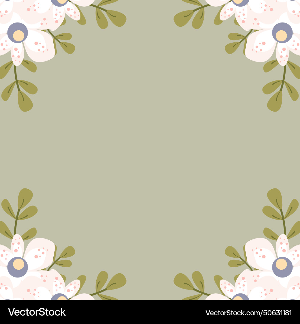 Greenery rectangle frame and light flower Vector Image