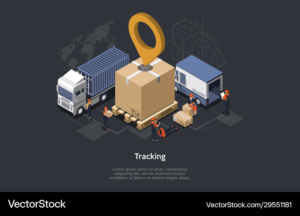 Isometric warehouse concept gps tracking Vector Image
