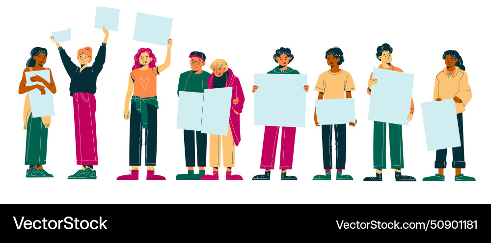 Protest people peaceful rally multiracial men Vector Image