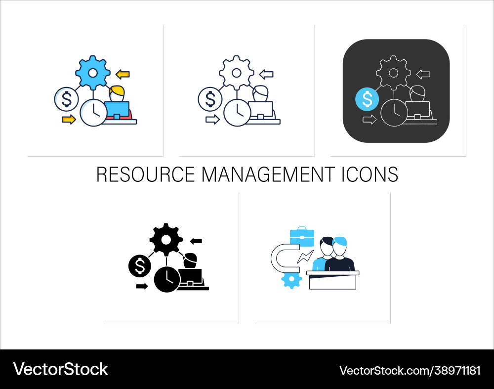 Resource management icons set Royalty Free Vector Image