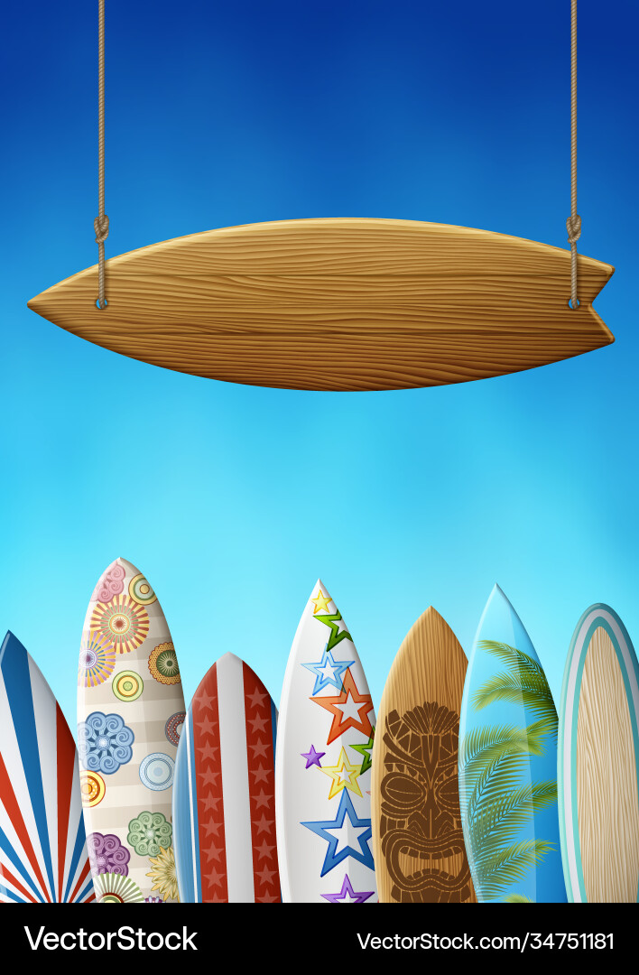 Surf sign and surfboards Royalty Free Vector Image