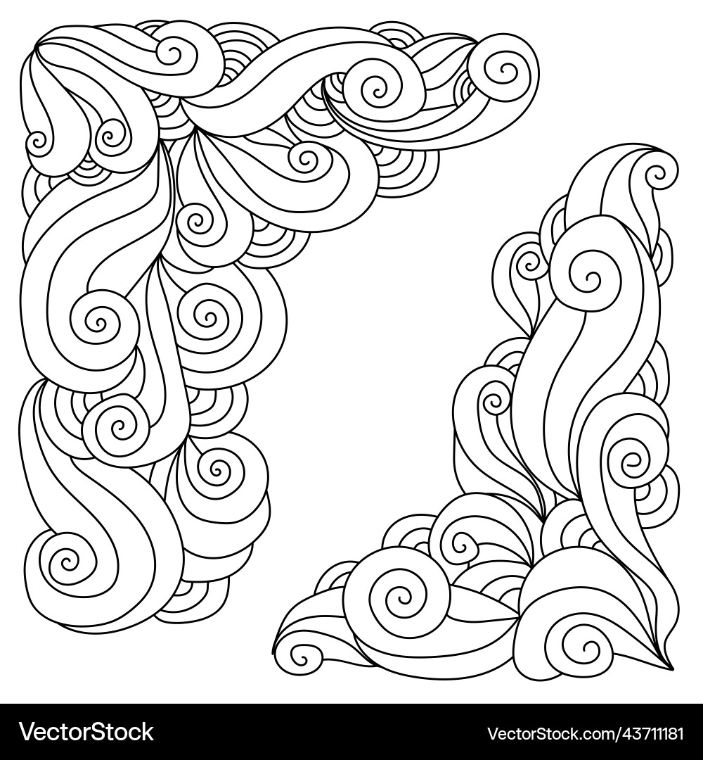 Zen doodle corners with curls and spirals Vector Image