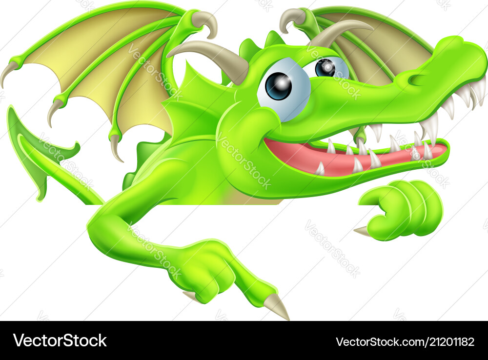 Cartoon dragon pointing down Royalty Free Vector Image