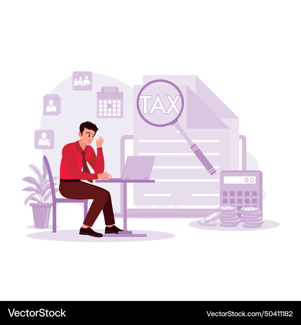 Male businessman sitting and working using Vector Image