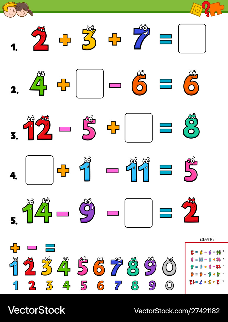 Maths calculation educational worksheet Royalty Free Vector
