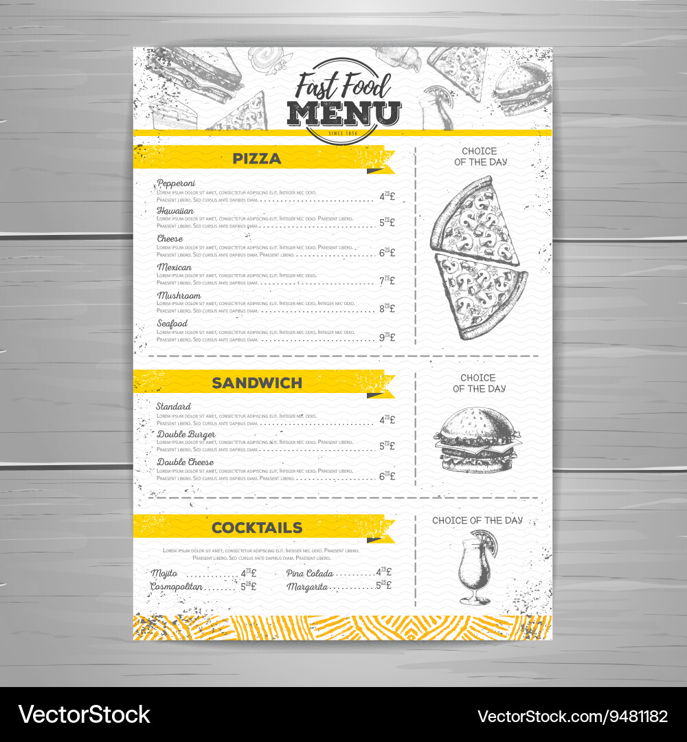 Retro Fast Food Menu Royalty Free Vector Image