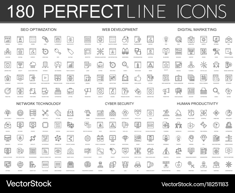 180 modern thin line icons set of seo optimization