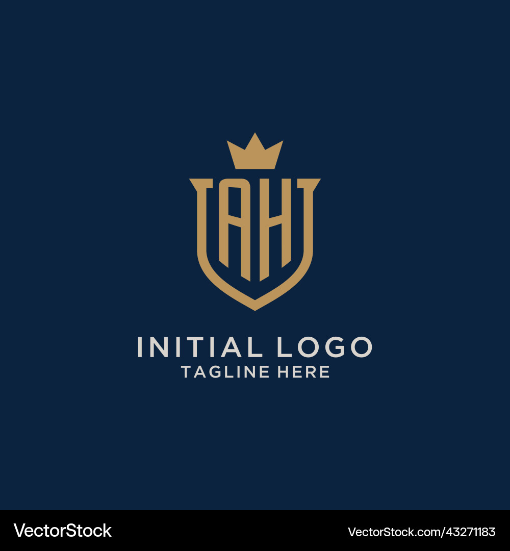 Ah initial shield crown logo Royalty Free Vector Image