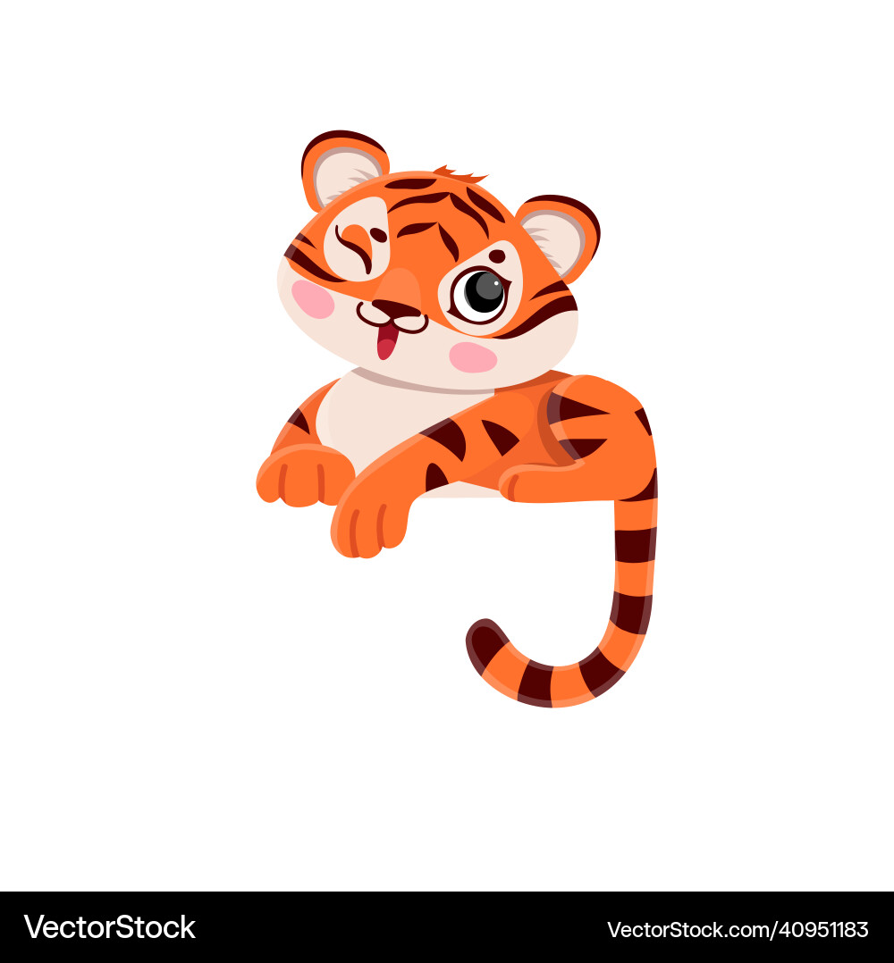 Cute tiger sits winking happy cub Royalty Free Vector Image