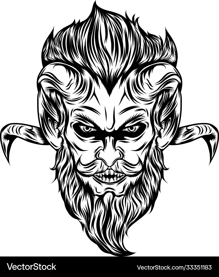 Devil head with glare eyes and long hair Vector Image