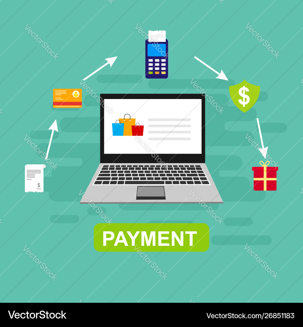 Online payment on computer flat cartoon big pay Vector Image