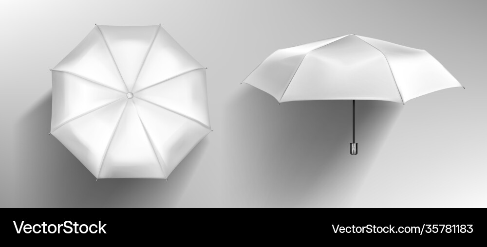 Realistic white umbrella front and top view Vector Image
