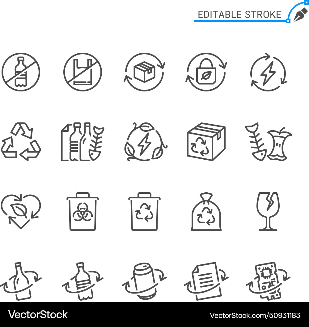 Recycling and zero waste line icons Royalty Free Vector