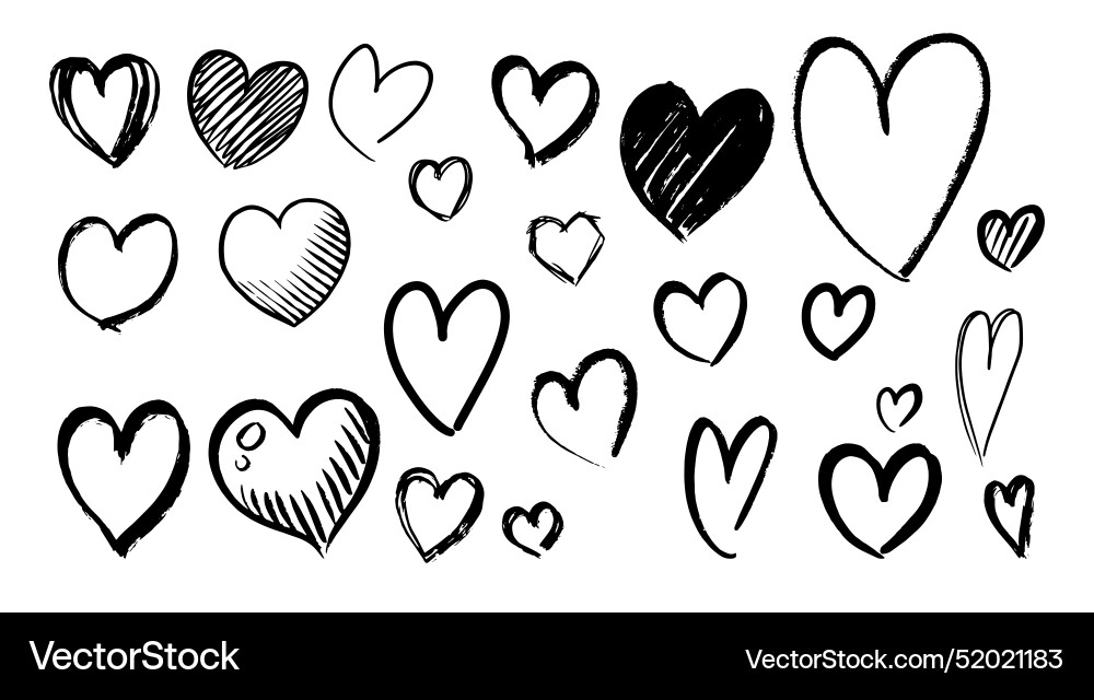 Set of hand drawn heart collection scribble Vector Image