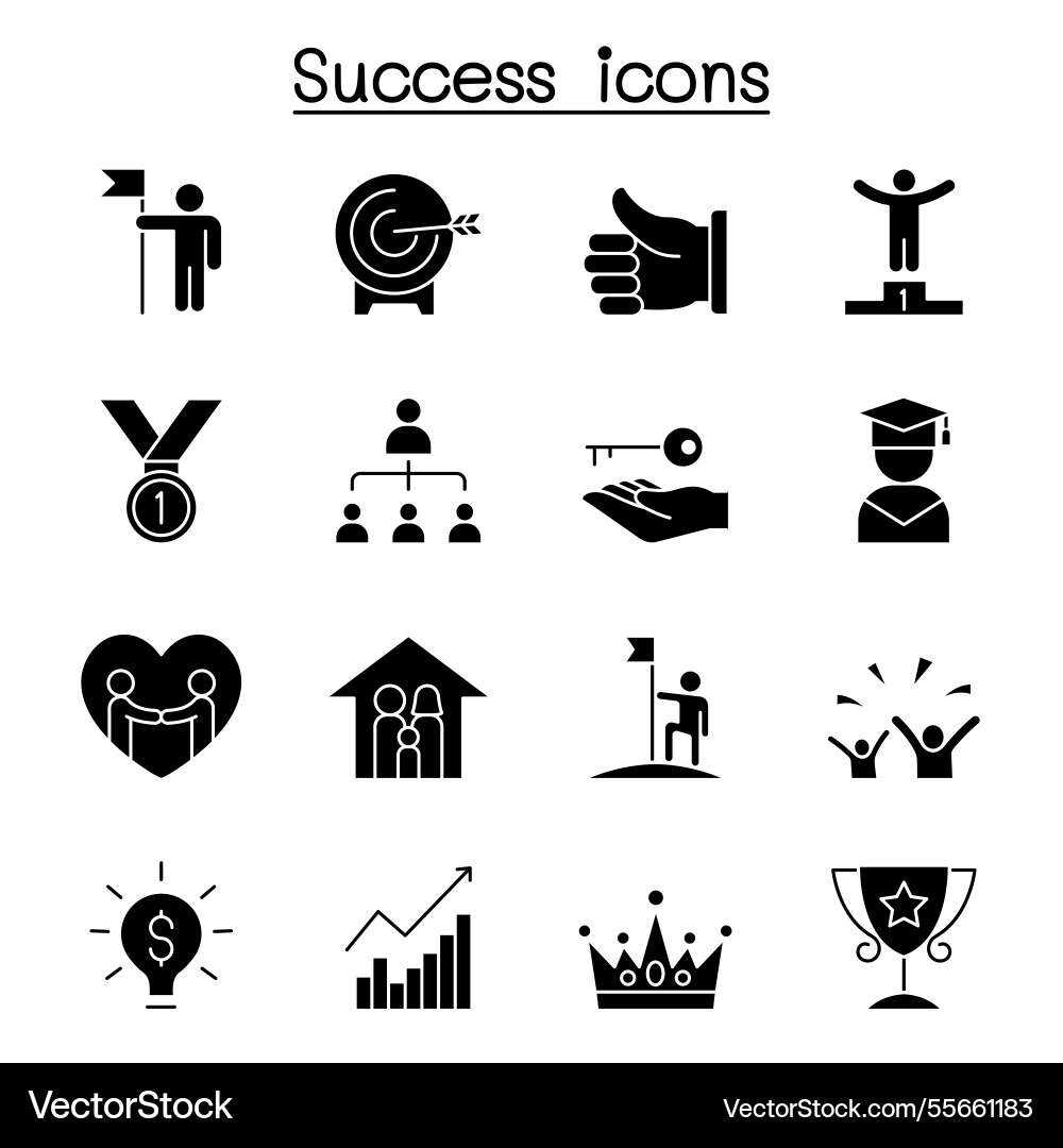 Success icon set in glyph style Royalty Free Vector Image