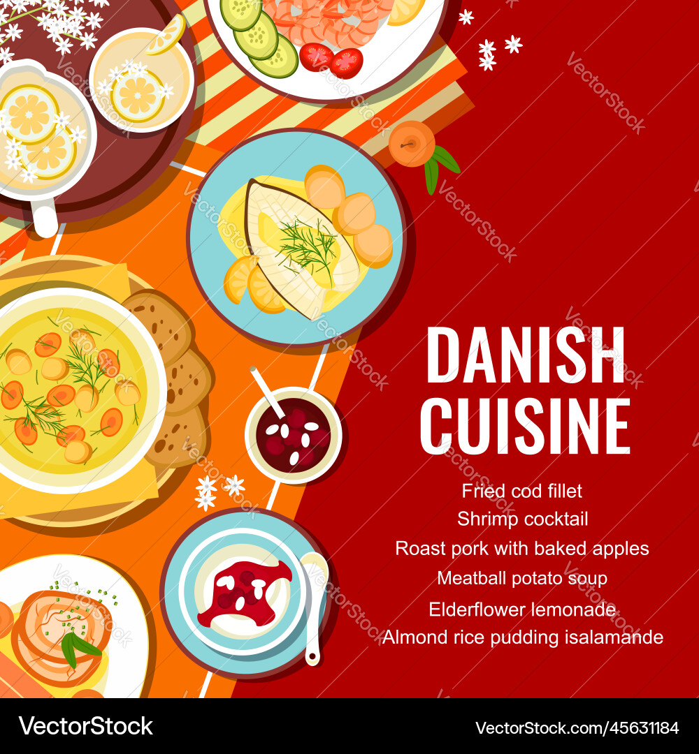Danish food restaurant menu cover page template Vector Image