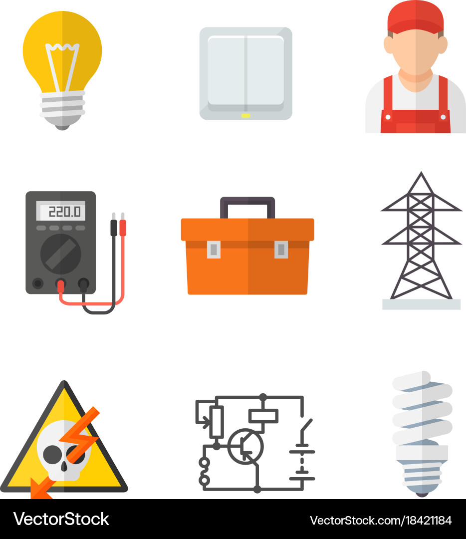 Electrician Icon Set - Tools & Trades Vector Image