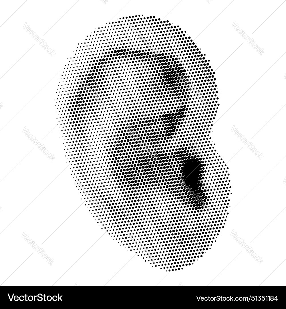 Halftone dotted human ear textured Royalty Free Vector Image