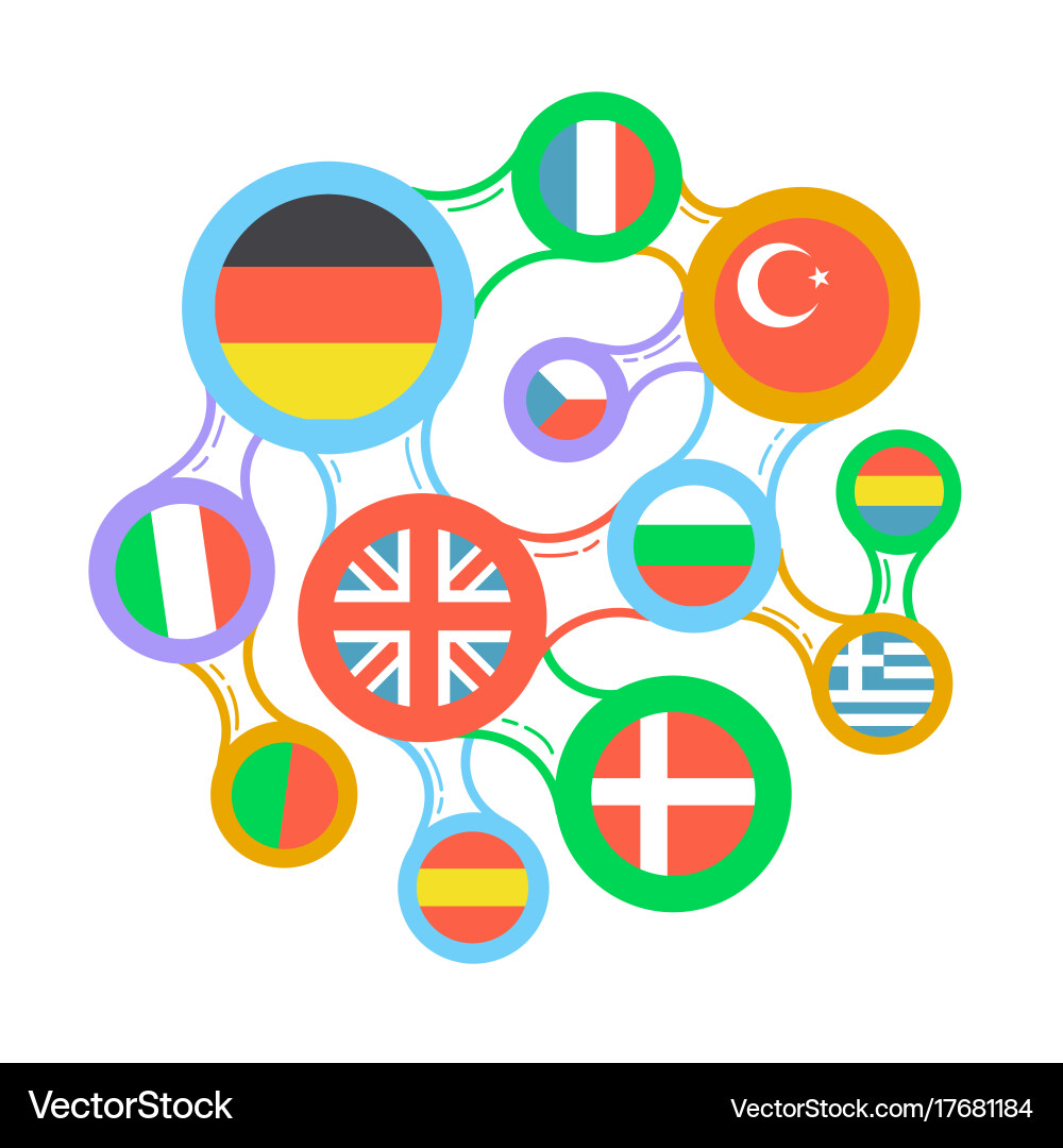 Interrelated flags countries linear icon Vector Image